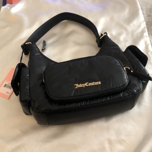Juicy Couture | Bags | Juicy Couture Liquorice Black Nylon Timeless Hobo Shoulder Puffy Bag Nwt ...